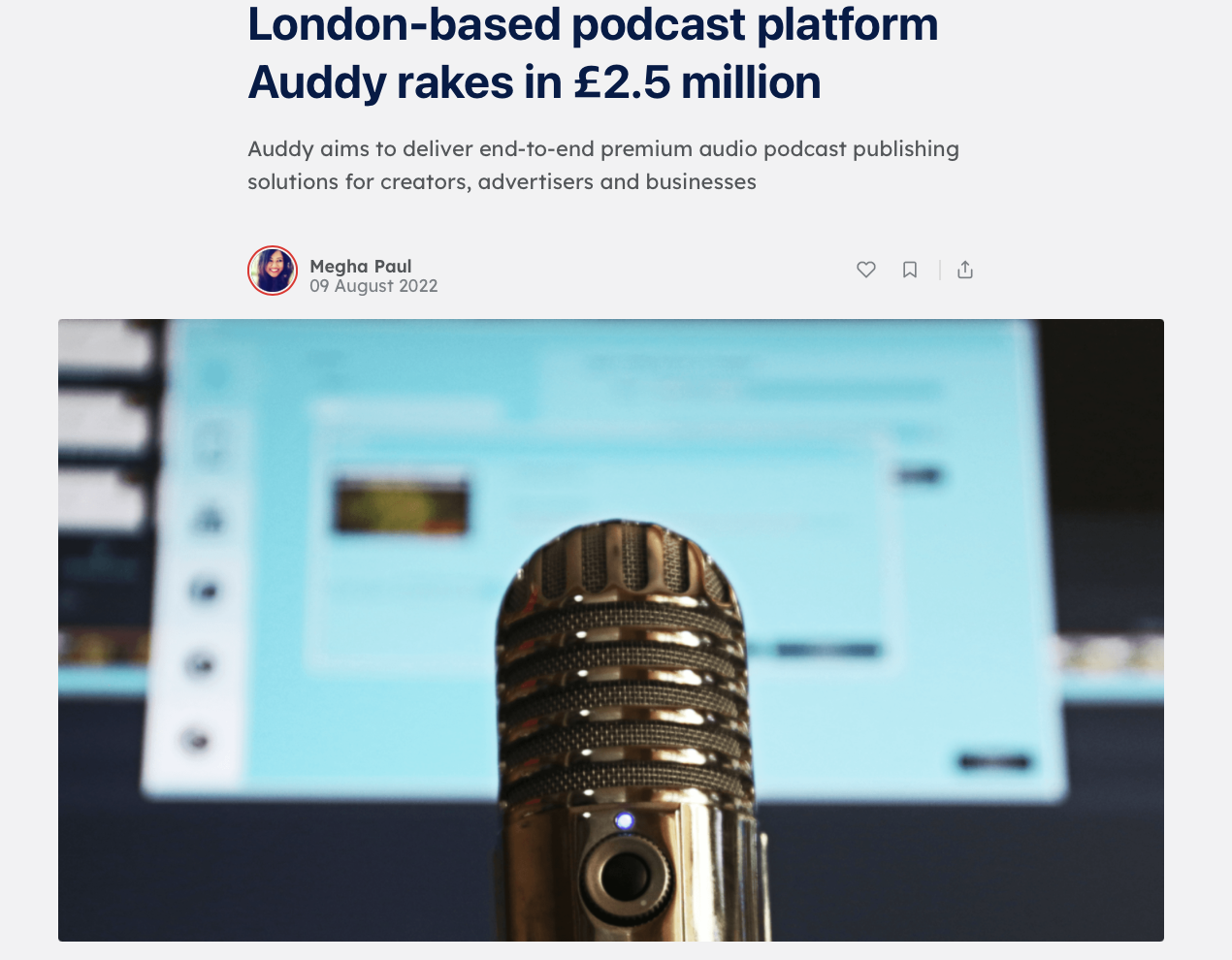 Press Coverage - Auddy's £2.5m Investment Round Closes - Auddy